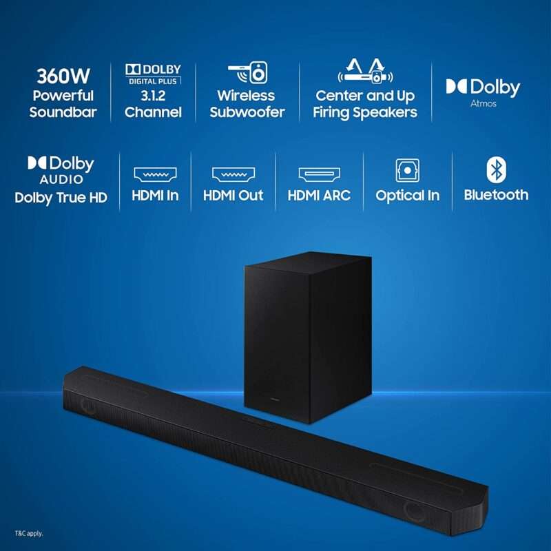Samsung Soundbar USB, Bluetooth with 3.1.2 Channel, Wireless Subwoofer ...